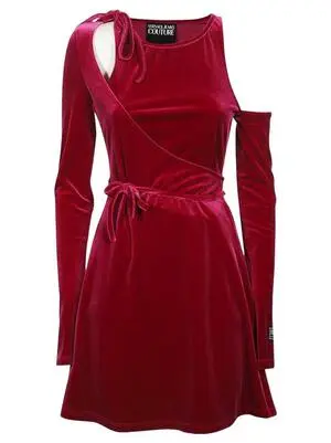 Versace Velvet Cut-out Long-sleeved Dress - Red