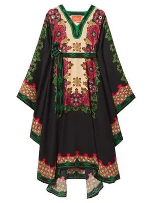 La DoubleJ Floral Print Asymmetric Day Dress - Black