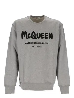 Alexander McQueen Graffiti Logo Round Neck Sweater - Gray