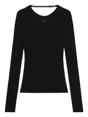 COURREGES Courrèges Ribbed-knit Long Sleeve Jumper - Black