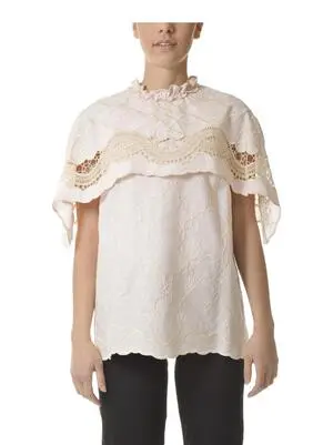 Alberta Ferretti Embroidered Lace Blouse - Nude