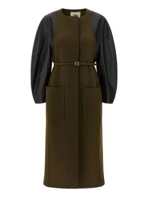 Fendi Fendi Single Breasted Belted Panelled Coat Brown