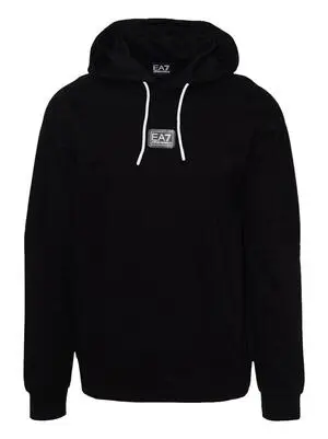 EA7 Logo Patterned Hoodie - Black