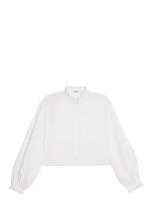 CELINE Celine Embroidered Linen Cotton Shirt With Ruffle Trim