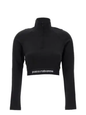 Rabanne Cropped Zip-up High Neck Top - Black