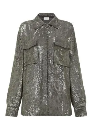 P.a.r.o.s.h Sequin Embellished Long Sleeve Shirt - Black