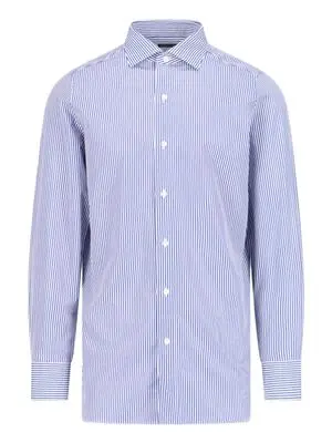 FINAMORE 1925 Striped Long-sleeved Shirt - Blue