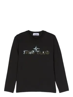 Stone Island Logo Print Long-sleeve T-shirt - Black