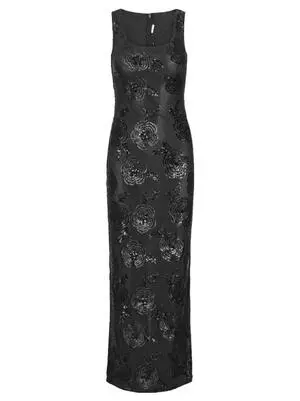 ROTATE BY BIRGER CHRISTENSEN Sequins Embellished Fitted Maxi Dress - Black