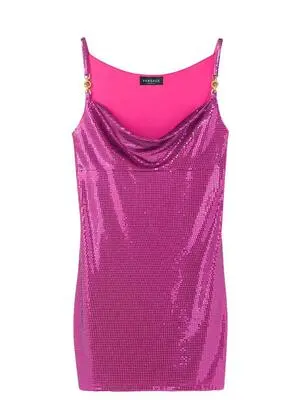 Versace Metal Mesh Mini Dress With Medusa Hardware - Pink
