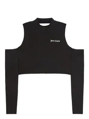 Palm Angels Logo Embroidered Cut-out Detailed Top - Black