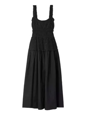 DÔEN DOEN Shirred Scoop-Neck Dress With Ruffled Straps Black