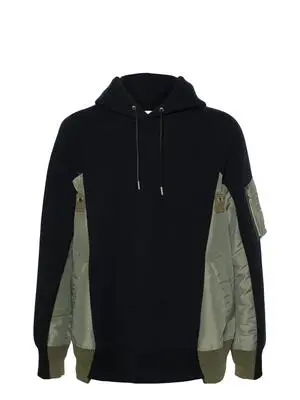 Sacai Panelled Drawstring Hoodie - Black