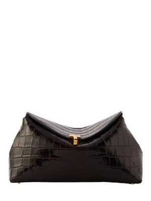 TOTEME T-lock Croc Effect Shoulder Bag - Dark Brown