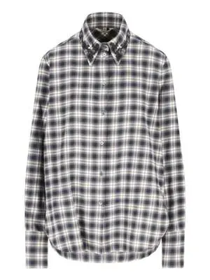Barena Venezia Checked Shirt With Embellished Collar - Gray