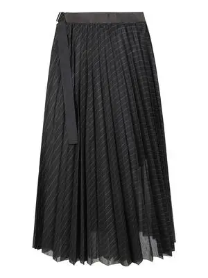 Sacai Pleated Striped Organza Skirt - Black