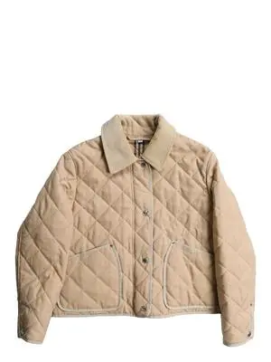 Burberry Quilted Long Sleeve Jacket With Spread Collar - Beige