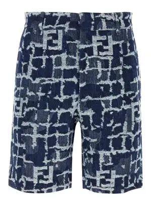 Fendi Ff Tassel Jacquard Denim Shorts - Blue