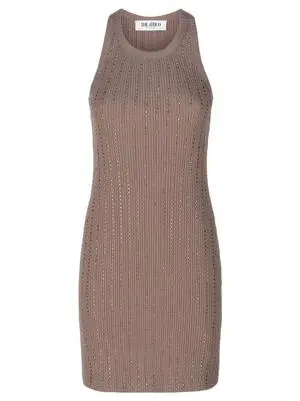 Attico Embellished Ribbed Sleeveless Mini Dress - Faded Clay Color