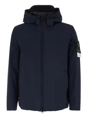 Stone Island Stone Island Logo Patch Zip-Up Hooded Jacket Blue