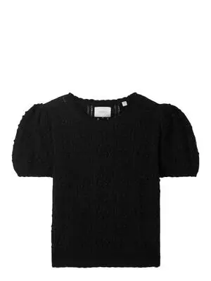 DÔEN Short Sleeve Puff Sleeve Knit Top - Black