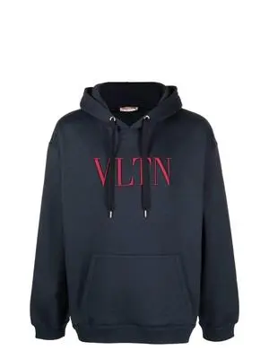 Valentino Garavani Vltn Logo Embroidered Hoodie - Black