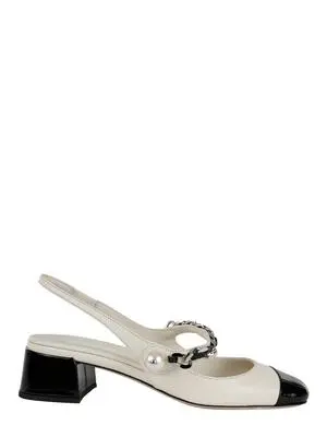 Miu Miu Two-toned Chain-linked Slingback Pumps - Nude