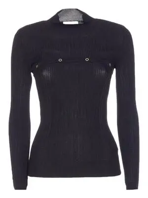 Patrizia Pepe High-neck Ribbed Knitwear With Button Detail - Black