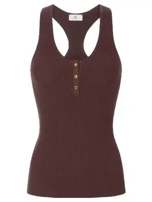 ELISABETTA FRANCHI Elisabetta Franchi Ribbed Racerback Top With Gold-Tone Buttons