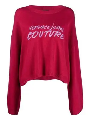 Versace Logo Intarsia-knit Jumper - Red