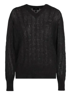 Etro Logo Embroidered V-neck Knitted Jumper - Black