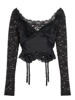 Balenciaga Lace Detailed Long Sleeve Top - Black