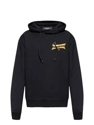 Dsquared2 Logo Printed Drawstring Hoodie - Black