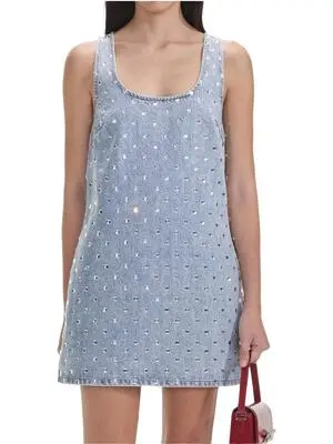 SELF-PORTRAIT Embellished Denim Mini Dress - Multicolor