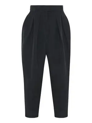 THE ROW Pleated Tapered Leg Silk Trousers - Black