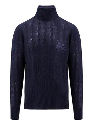 Etro Logo Embroidered Roll-neck Cable-knitted Jumper - Black