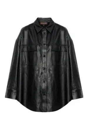 MICHAEL KORS Michael Kors Oversized Buttoned Leather Jacket