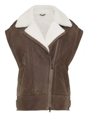 Brunello Cucinelli Shearling Zip-up Vest - Brown