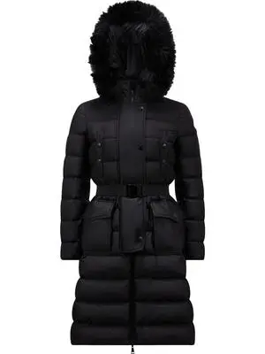 Moncler Khloe Belted Jacket With Hood And Fur Trim - Black