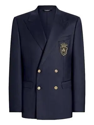 Dolce & Gabbana Double-breasted Tailored Blazer With Crest Detail - Blue