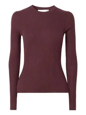 Gabriela Hearst Crew Neck Ribbed Long Sleeve Sweater - Red