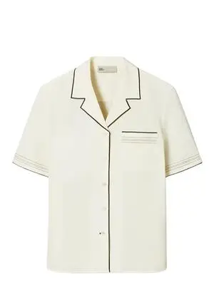 Tory Burch Linen Camp Shirt With Contrast Stitching - White