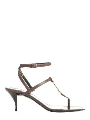 Saint Laurent Logo Detail Heeled Sandals - Brown