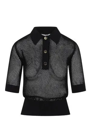 Sportmax Short-sleeved Mesh Top With Button Detail - Black