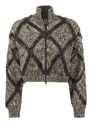 Brunello Cucinelli Zip-up Sequin Embellished Knit Cardigan - Grey