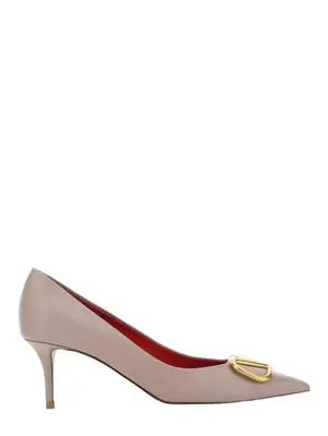 Valentino Garavani Logo Plaque Pointed Toe Pumps - Nude