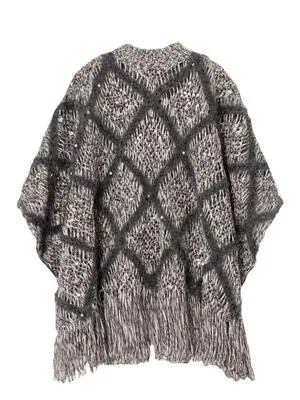 Brunello Cucinelli Diamond Pattern Poncho With Sequins And Tassels - Multi-color
