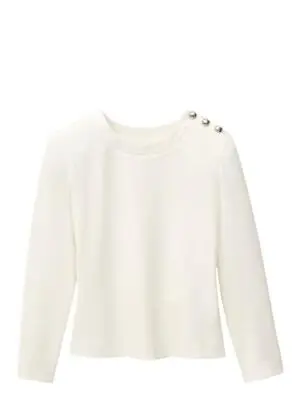 Ba&sh Round Neck Long Sleeve T-shirt With Button Detail - White