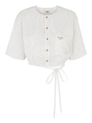 Fendi Striped Cropped Shirt With Drawstring Hem - White