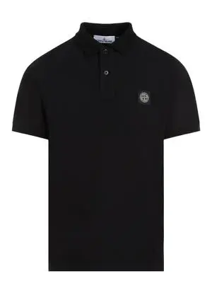 Stone Island Logo Patch Short Sleeve Polo Shirt - Black